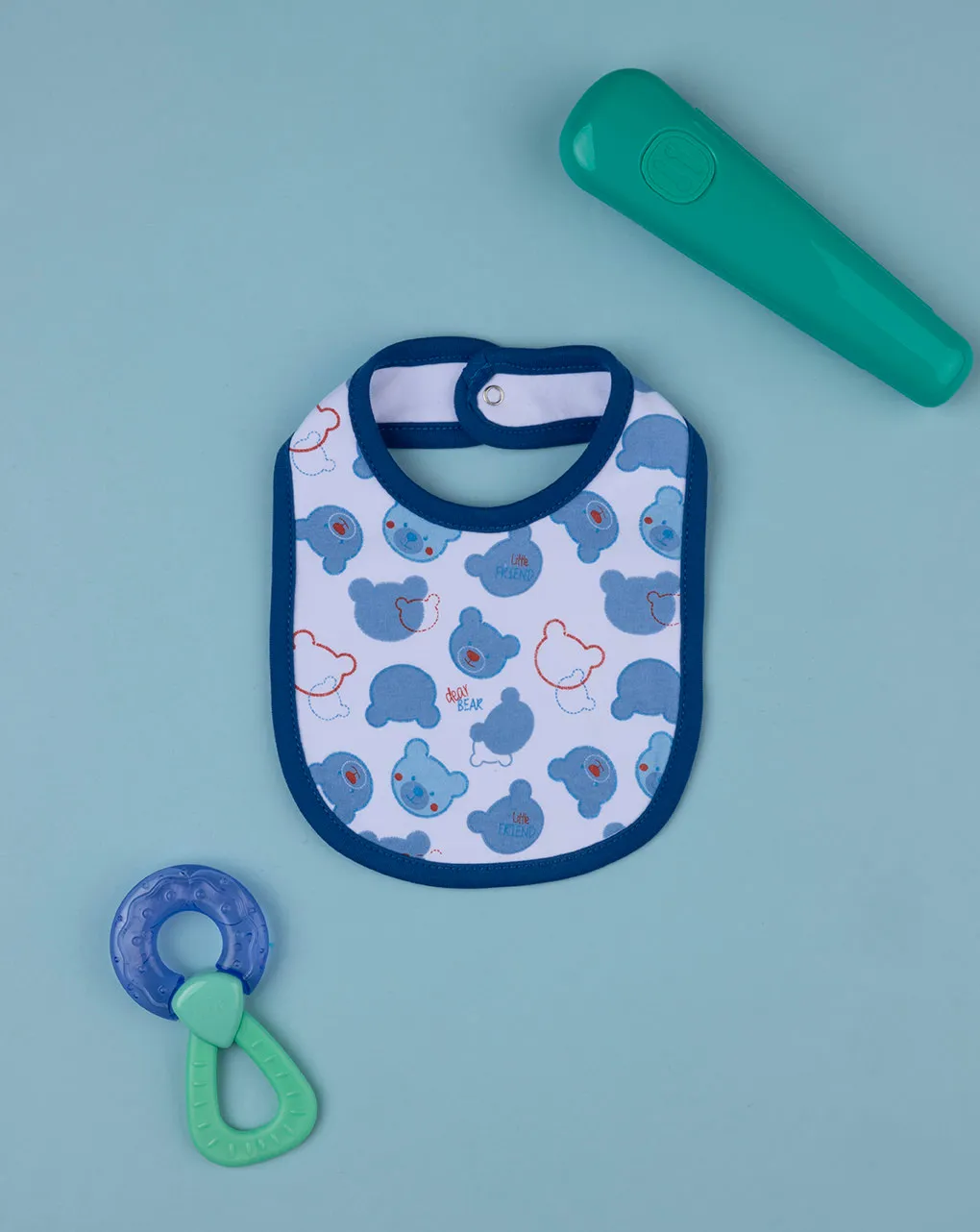 Βρεφική σαλιάρα λευκή/μπλε indigo για αγόρι | Prénatal Store Online