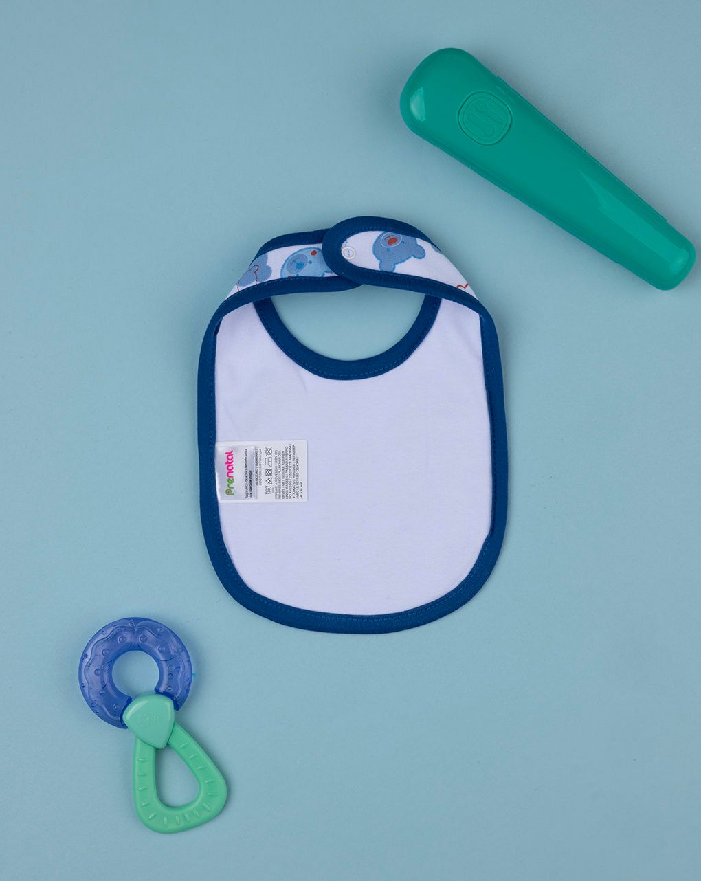 Βρεφική σαλιάρα λευκή/μπλε indigo για αγόρι | Prénatal Store Online